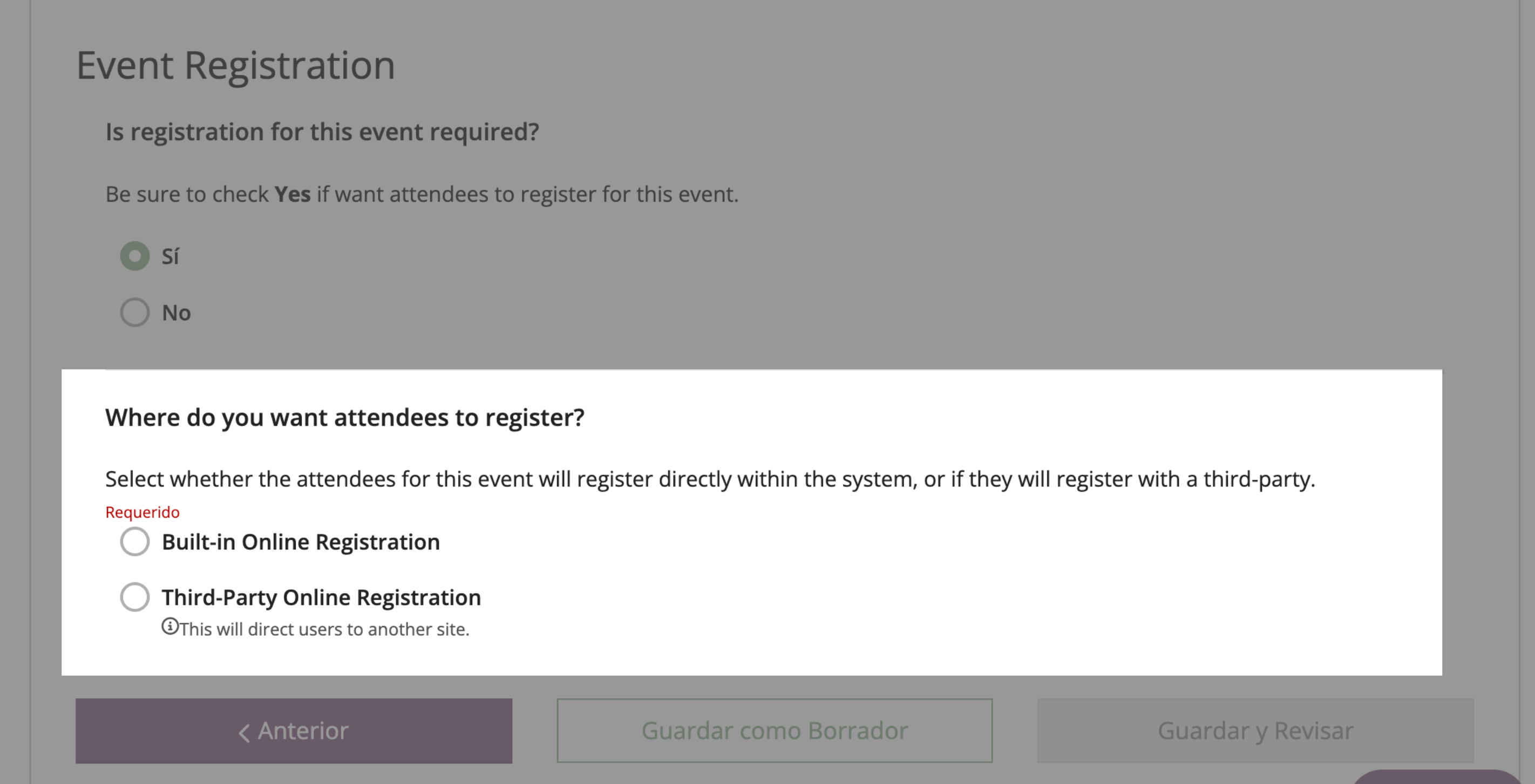 Programación de Eventos con Registro en Línea – Centro de Ayuda