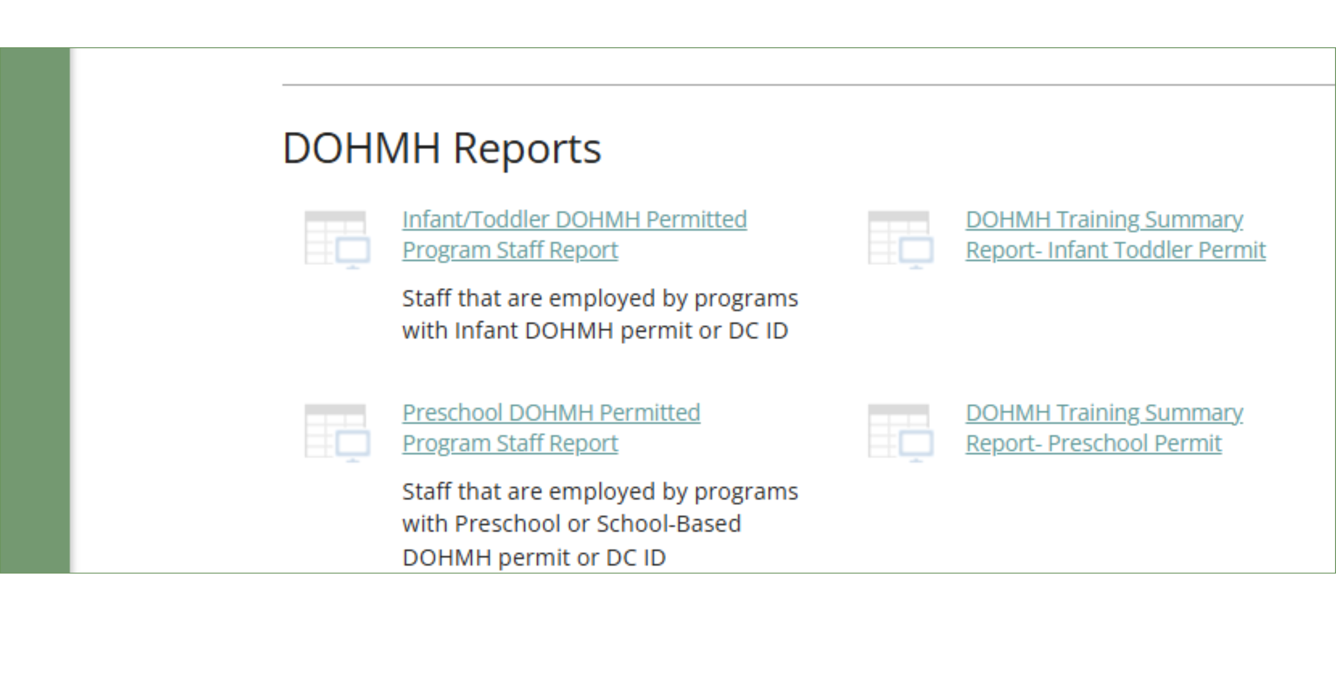 DOHMH Program Staff Reports – Help Center